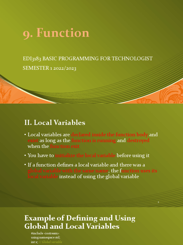 9 Function - Part 2 2022 - EDI3183 | PDF | Namespace | Parameter (Computer Programming)