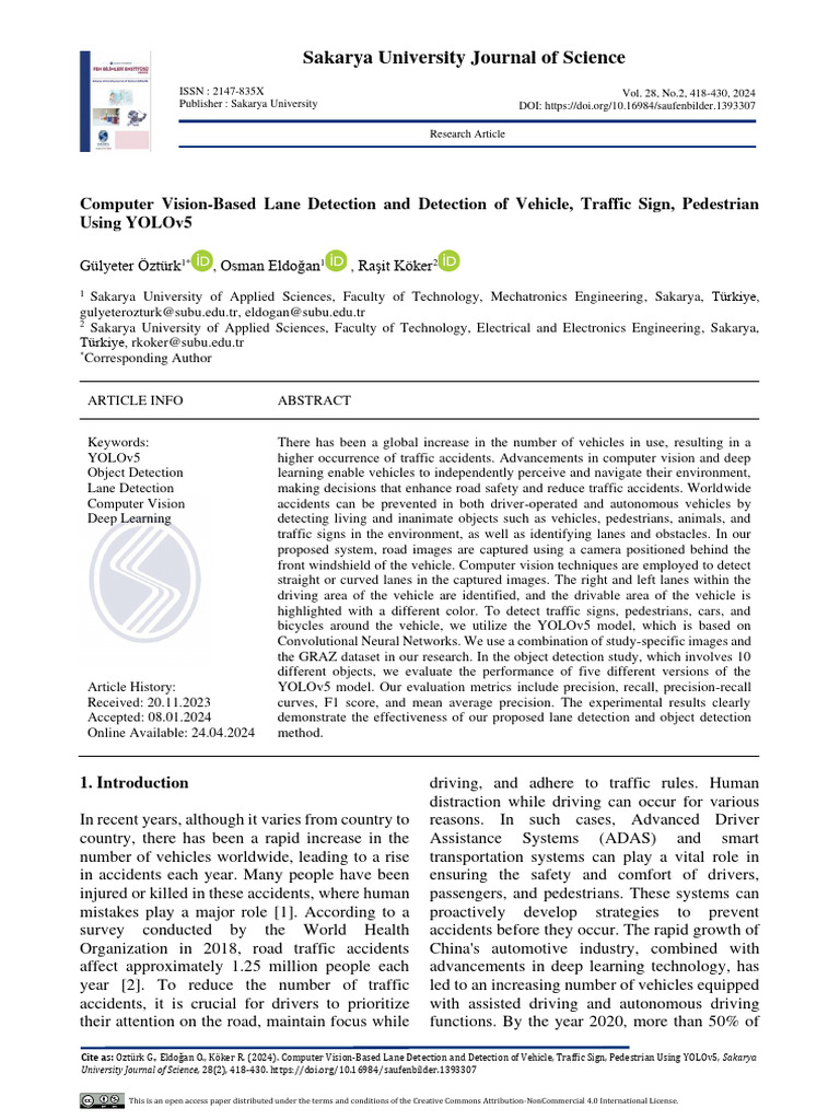 Computer Vision-Based Lane Detection and Detection of Vehicle, Traffic ...