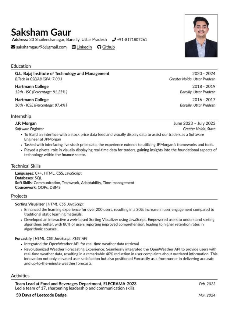 Saksham Gaur Resume-3 | PDF | Databases | Computing