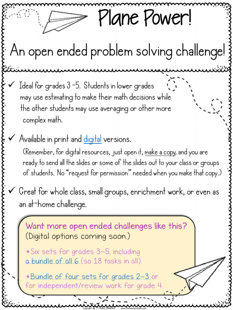 An Open Ended Problem Solving Challenge!: Plane Power! | PDF | Digital ...