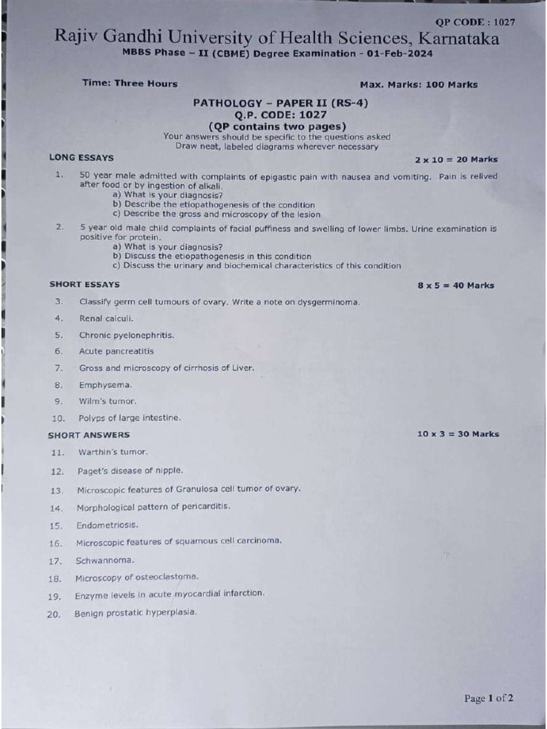 RGUHS - Patho Paper-2 - CBME - 1st Feb 24 | PDF