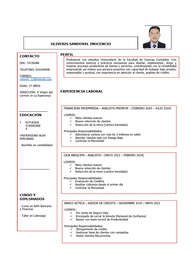CV Oliveris Sandoval | PDF | Contabilidad | Negocios económicos