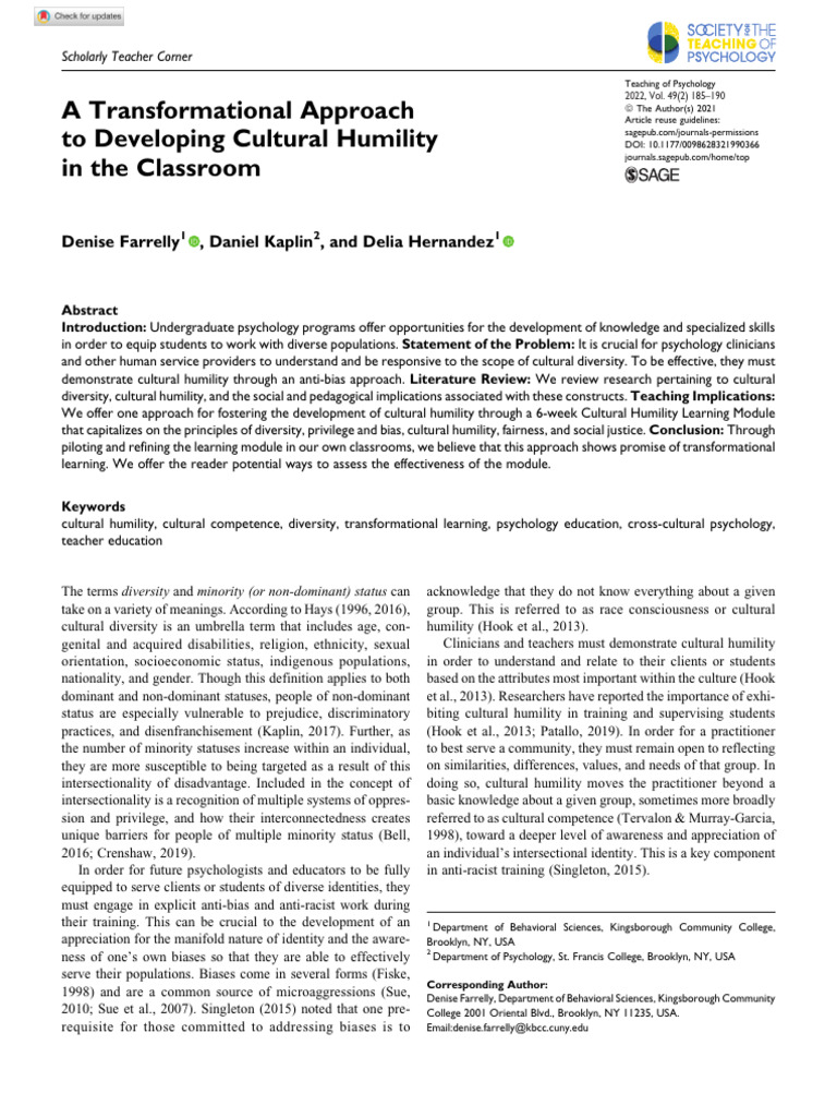 A Transformational Approach To Developing Cultural Humility in The ...