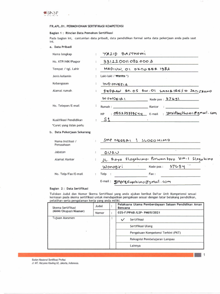 Form APL. 01 Yazid Basthomi | PDF