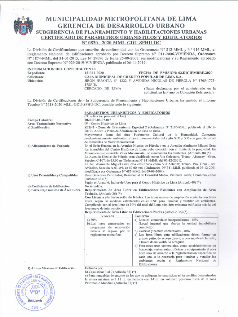 Certiificado de Parametros Caja Metropolitana de Lima | PDF Certiificado de Parametros Caja Metropolitana de Lima | PDF