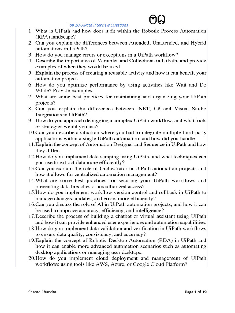 Top 20 UiPath Interview Questions and Answers-1 | PDF | Automation | Access Control