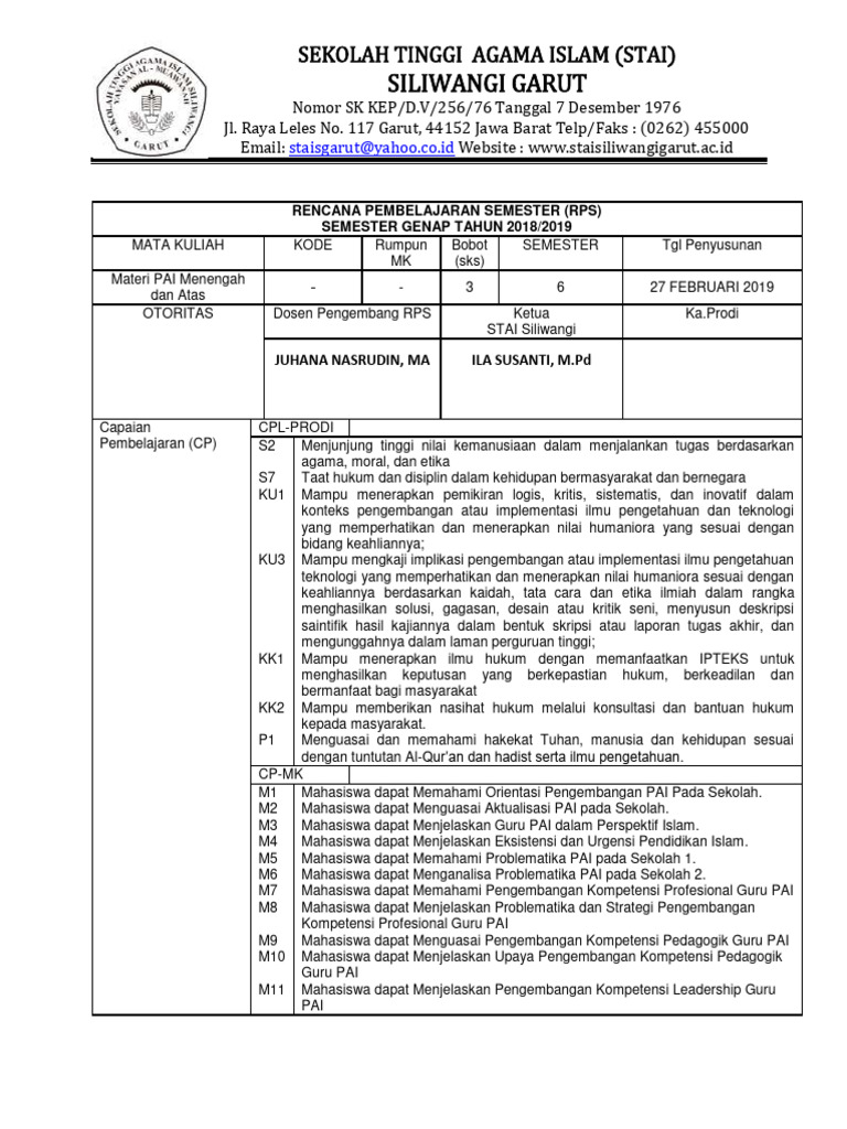 RPS SLBS Materi Pai BHS Indonesia Dan Dasar-Dasar Pendidikan Islam | PDF