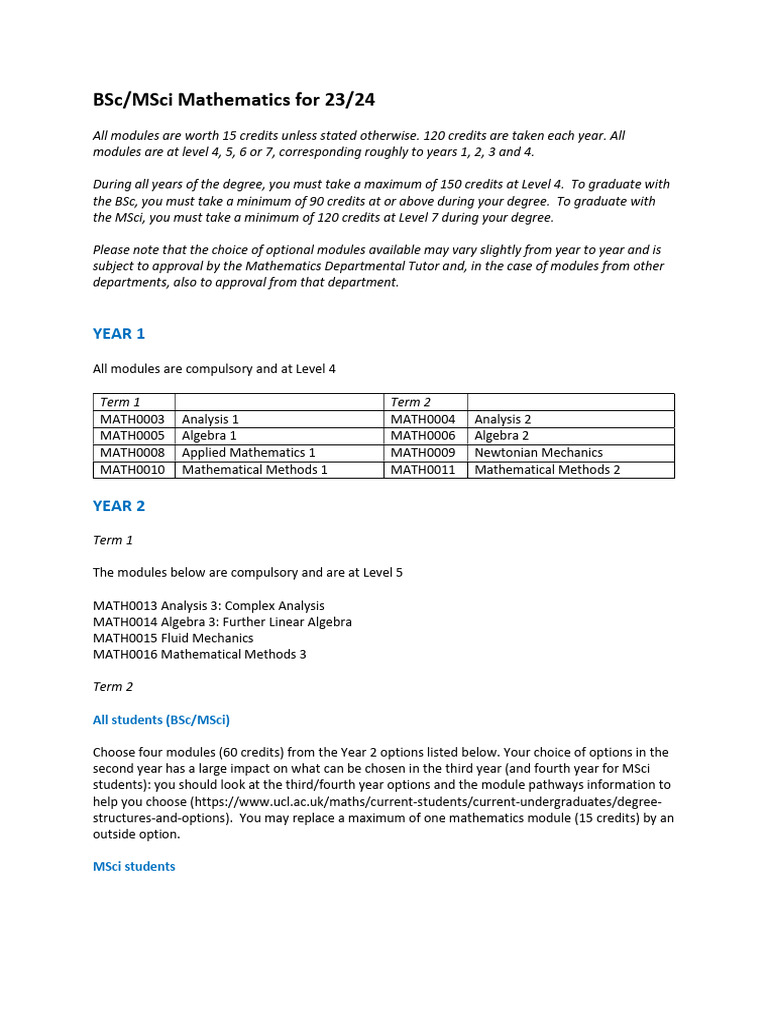 UCL Degree Structure Mathematics | PDF | Partial Differential Equation ...