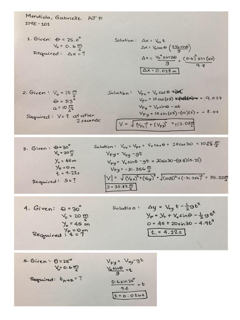 Solutions in Activity A1 Kinematics in 2D | PDF