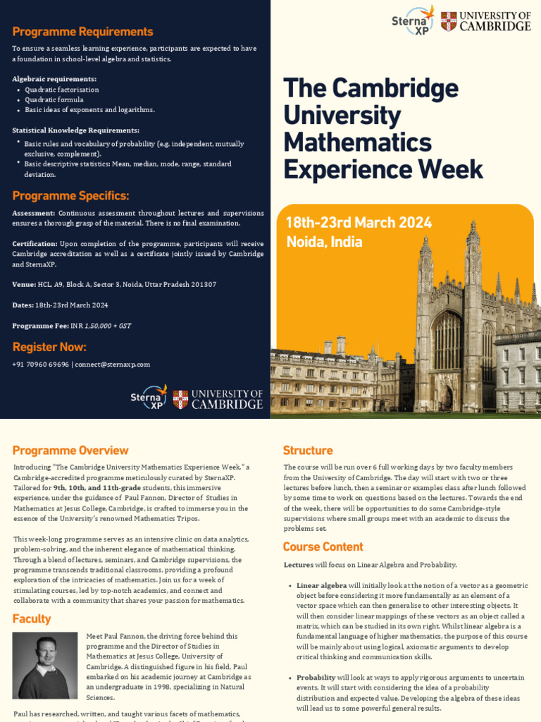 Cambridge University Mathematics Experience Week - Brochure | PDF ...