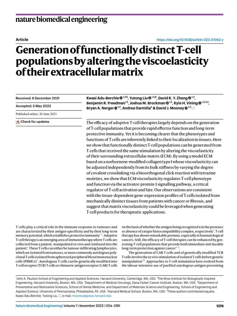 Generation of Functionally Distinct T-Cell | PDF | Extracellular Matrix | T Cell