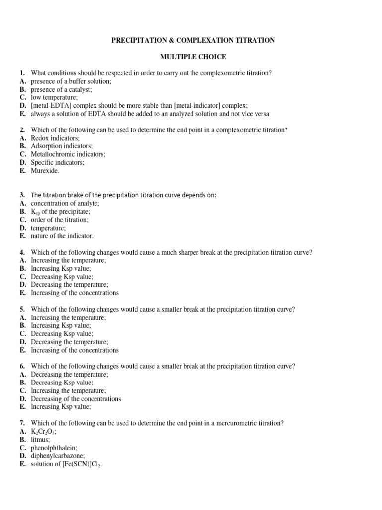 Quiz-4 MULT | PDF | Titration | Chemistry