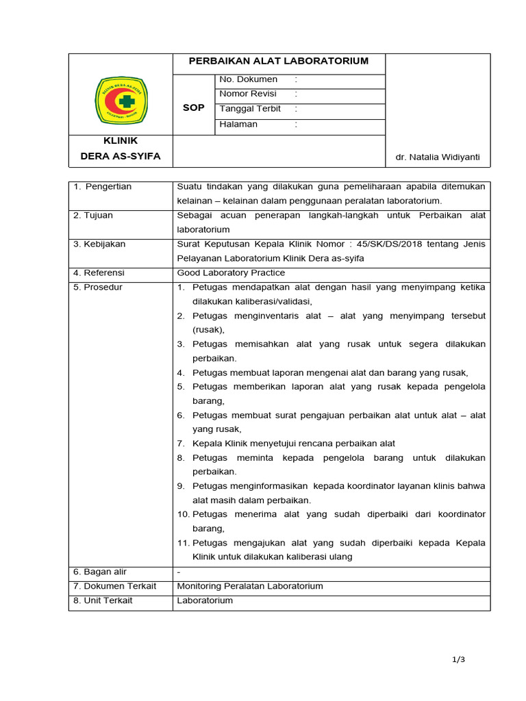 3.1.7.4 Sop Perbaikan Alat Laboratorium | PDF