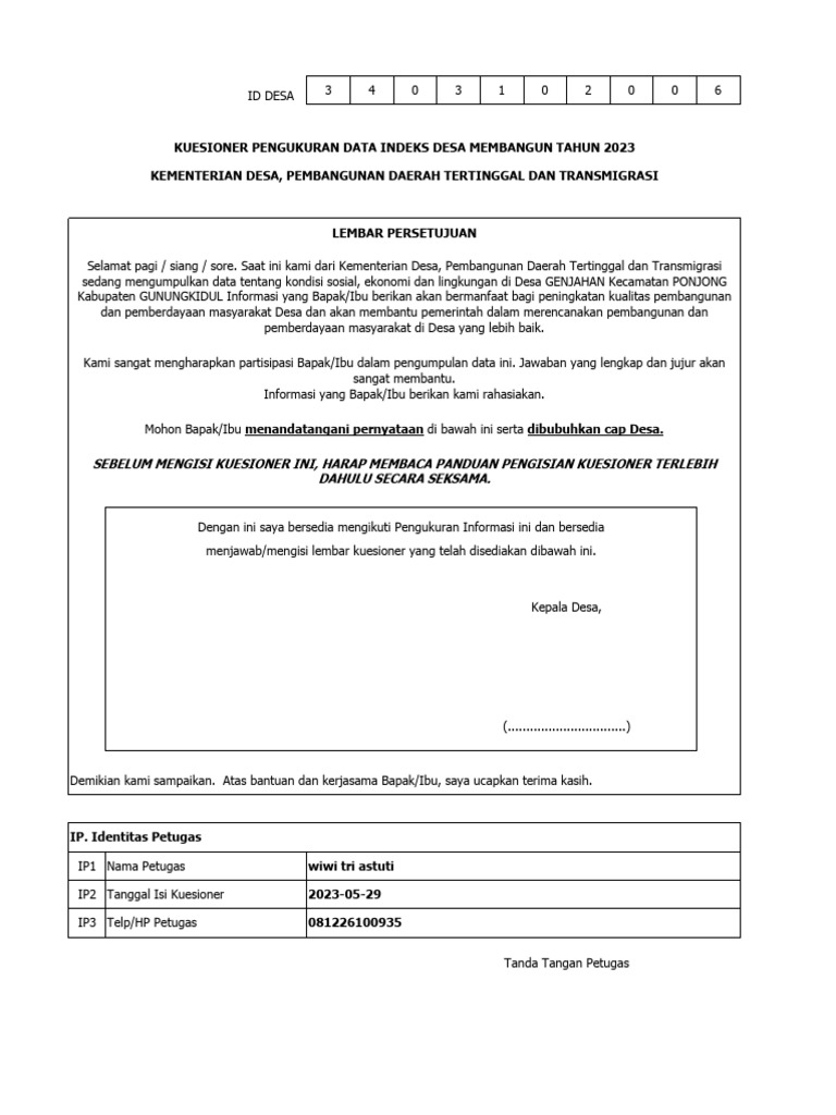 Template Kuisioner Idm 2024 V1 | PDF