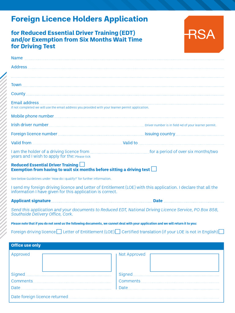 Foreign Licence Holders: Reduced EDT & Test Exemption Application | PDF ...