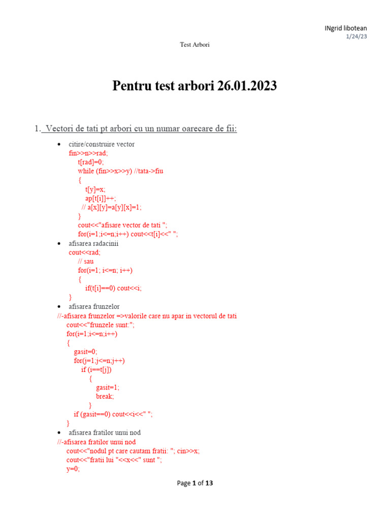 Pentru Test Arbori | PDF | Teaching Methods & Materials