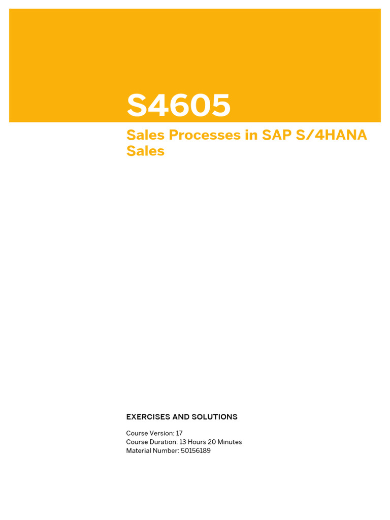 Sales Processes in SAP S/4HANA Sales: Exercises and Solutions | PDF | Menu (Computing ...