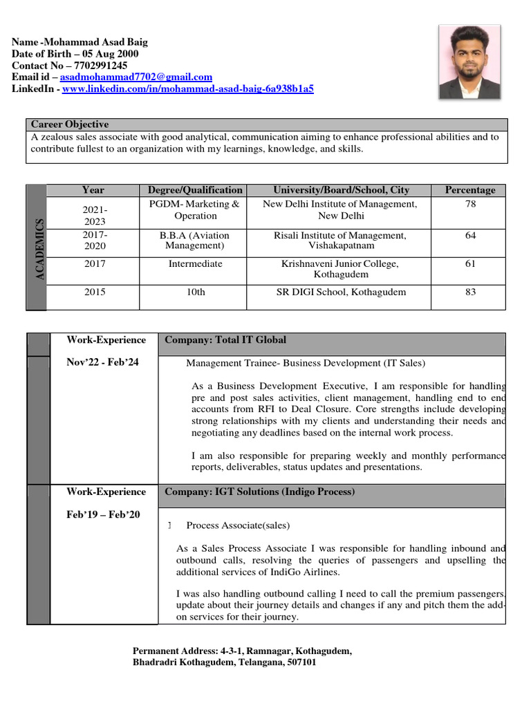 Mohammad Asad Baig - Resume | PDF