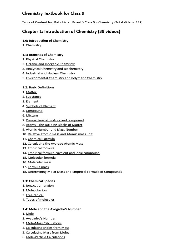Chemistry Textbook For Class 9 Pdf Chemistry Mole Unit