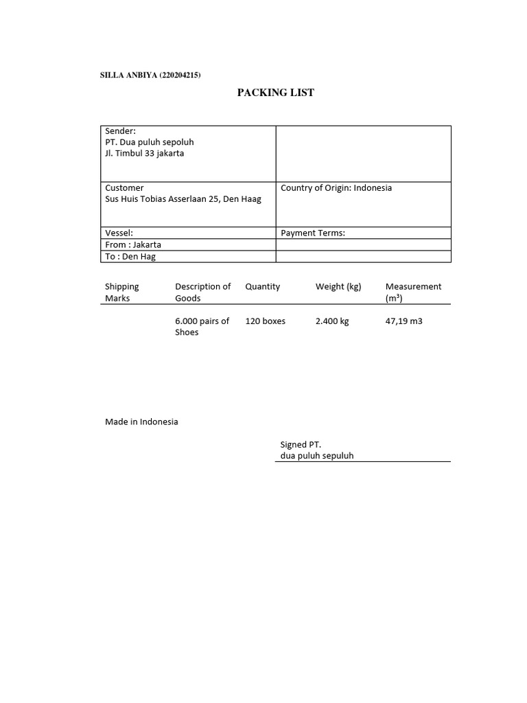 Packing List | PDF | Cargo | Bill Of Lading