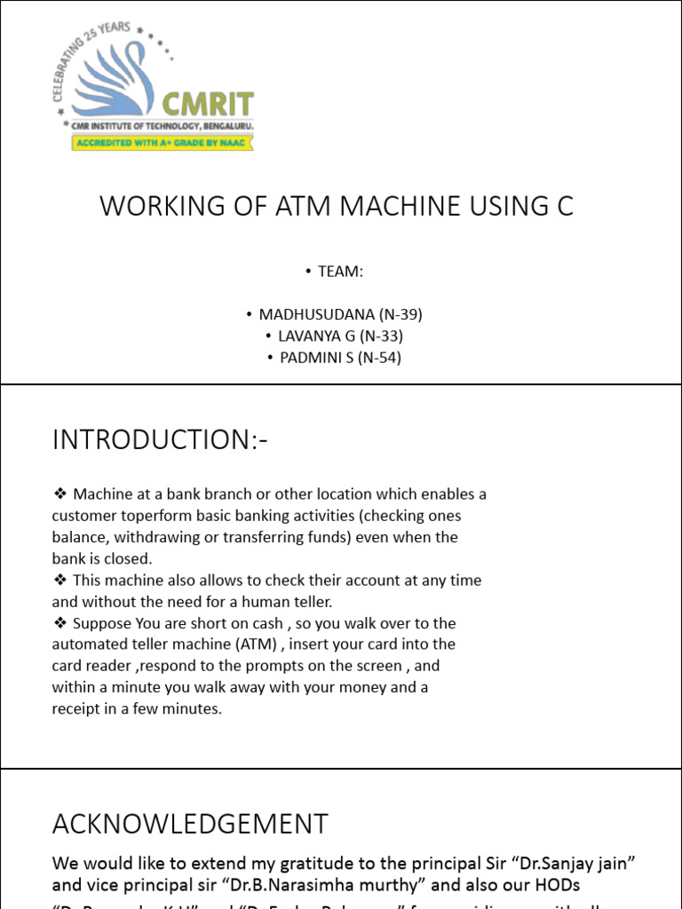 WORKING OF ATM MACHINE USING C.PDF Code Blocks | PDF | Automated Teller Machine | Money