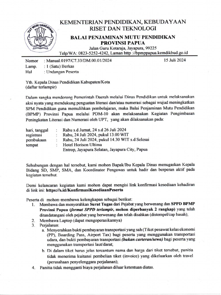 Undangan - Pengimbasan Peningkatan Litnum UPT-Ok | PDF