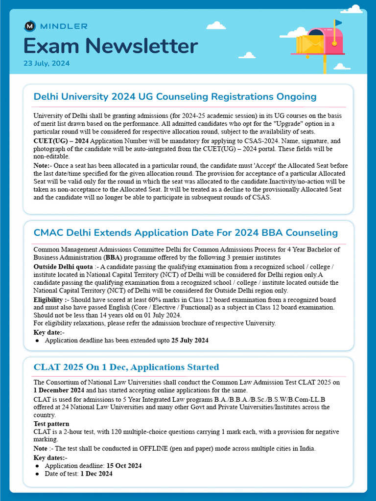 Mindler Exam Newsletter 23 July, 2024. | PDF | University And College ...