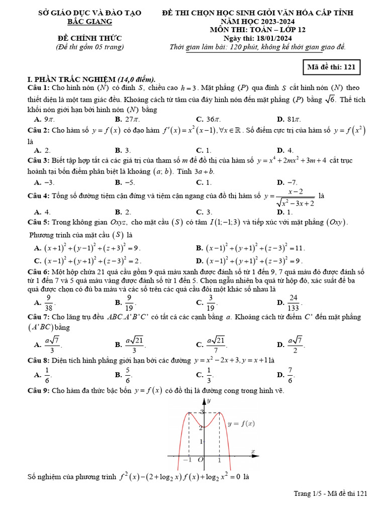 De Hoc Sinh Gioi Cap Tinh Toan 12 Nam 2023 2024 So GDDT Bac Giang | PDF