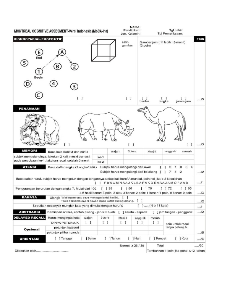 Skrining MoCA-InA untuk Kognisi | PDF