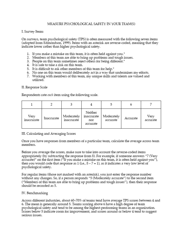 Measure Psychological Safety in Your Teams | PDF | Mean | Psychology