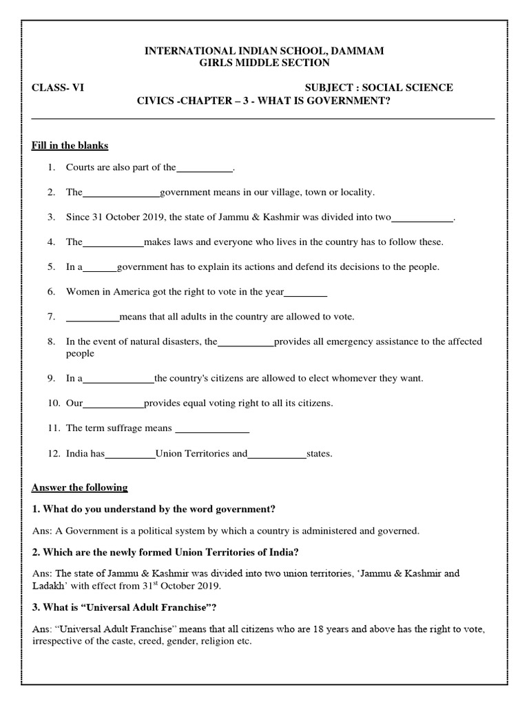 WHAT IS GOVERNMENT - Notes | PDF | Suffrage | Democracy