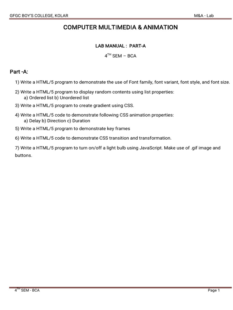 BCA 4th Sem HTML5 Lab Manual | PDF | Html Element | Html