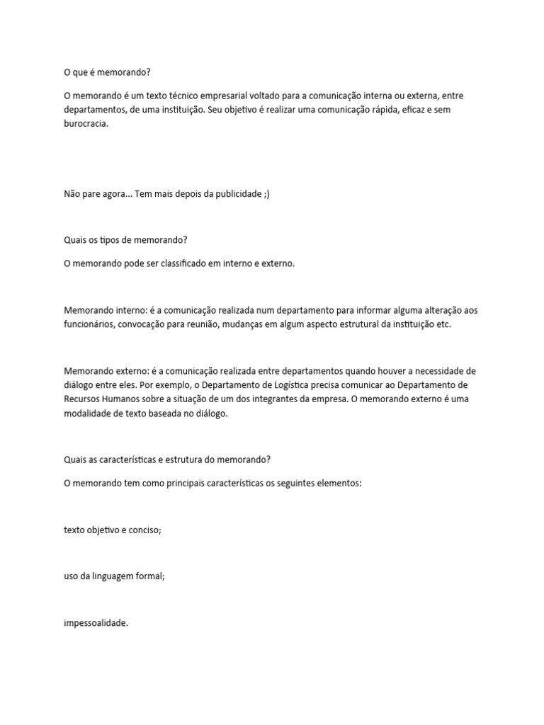 O Que É Memoran | PDF | Comunicação | Gestão de recursos humanos