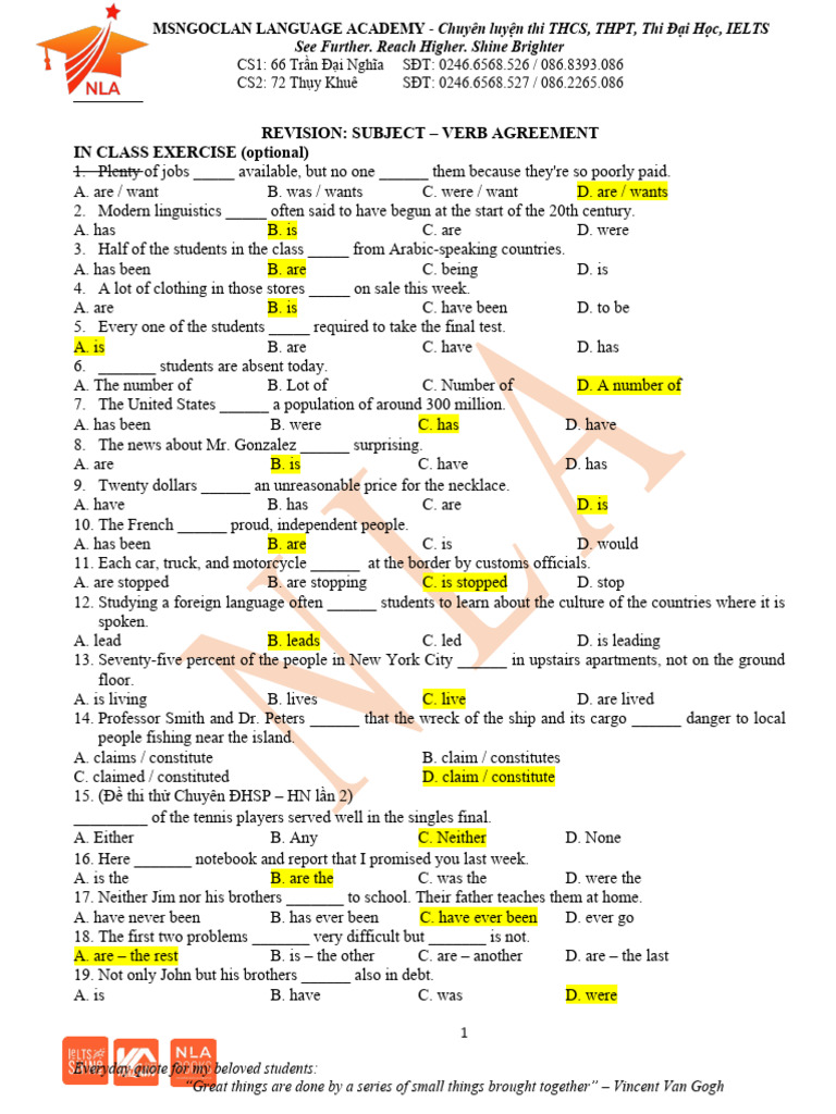 12ab - Revision SV Agreement - Unit 1 Lesson 2 | PDF