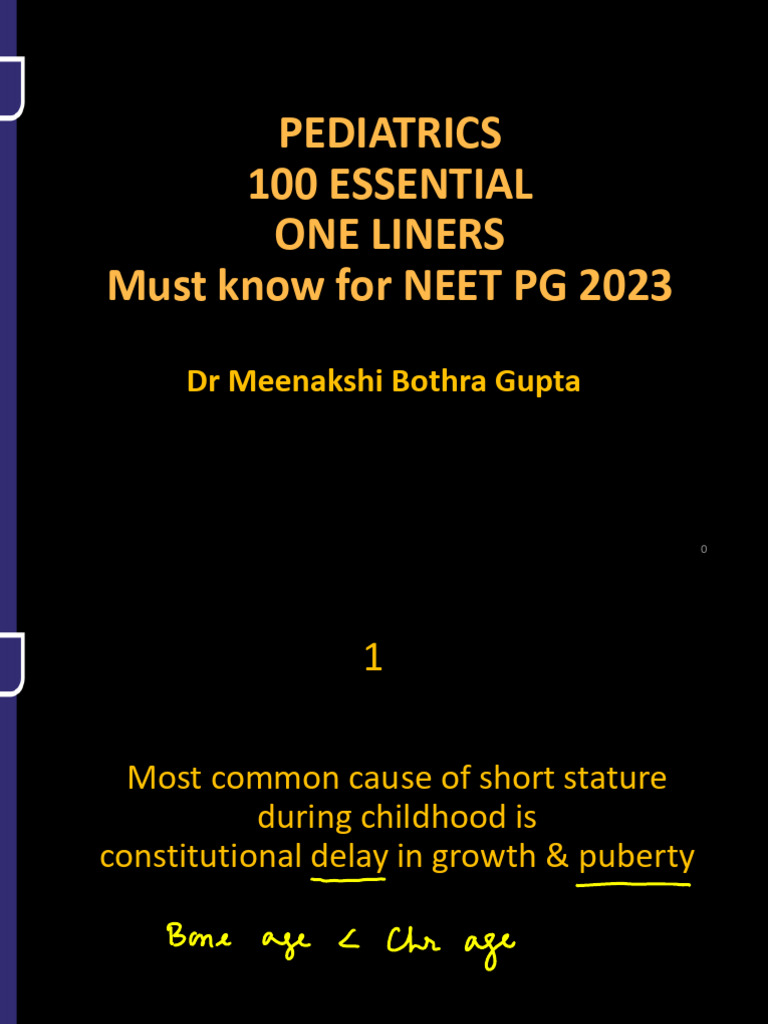 Pediatrics 100 One Liners | PDF | Congenital Heart Defect | Causes Of Death