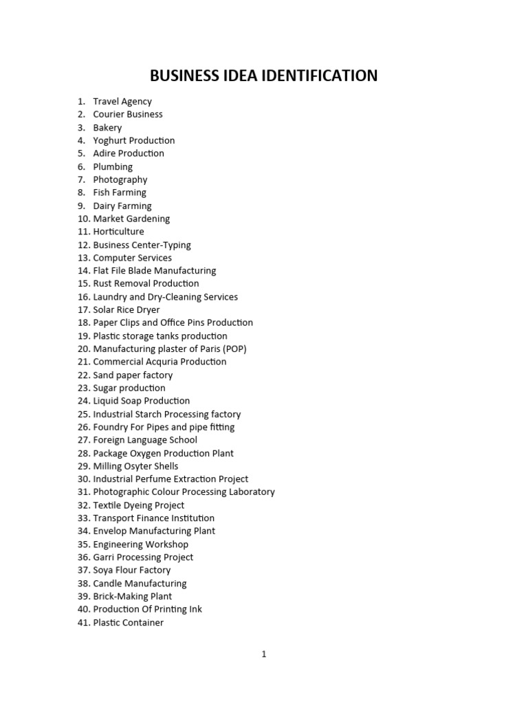 Business Identification Ideas | PDF | Plants | Textile Manufacturing