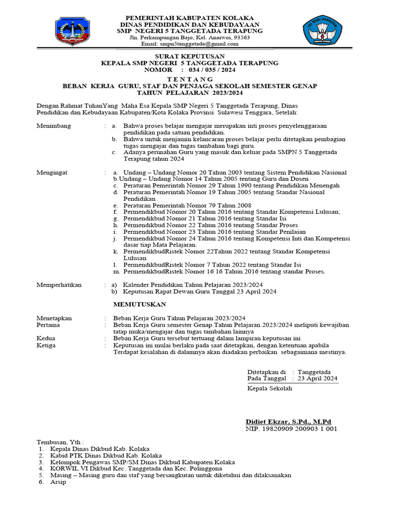 SK Pembagian Tugas Ganjil 2022-2023 | PDF
