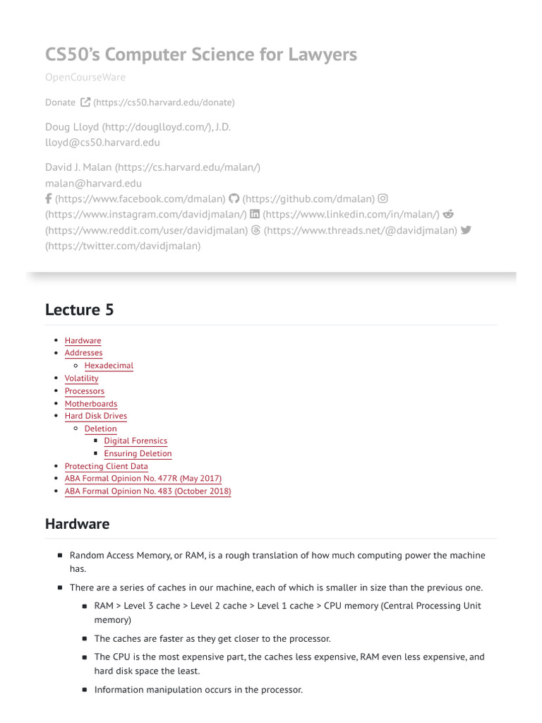 Lecture 5 - CS50's Computer Science For Lawyers | PDF | Computer Data Storage | Password