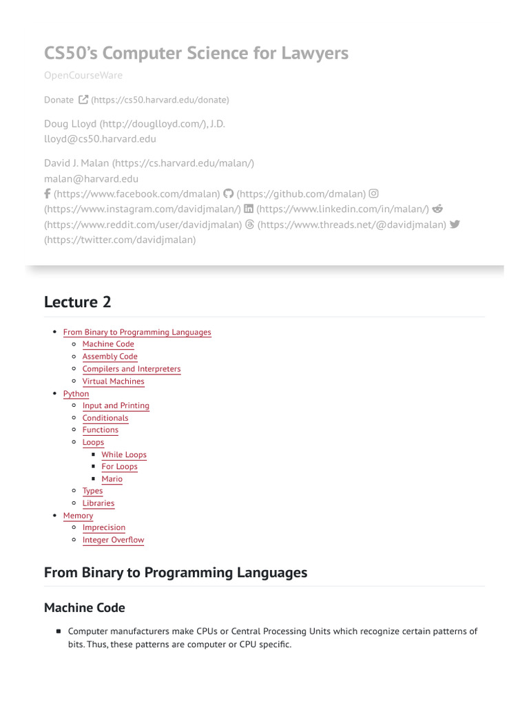 Lecture 2 - CS50's Computer Science For Lawyers | PDF | Integer (Computer Science) | Compiler