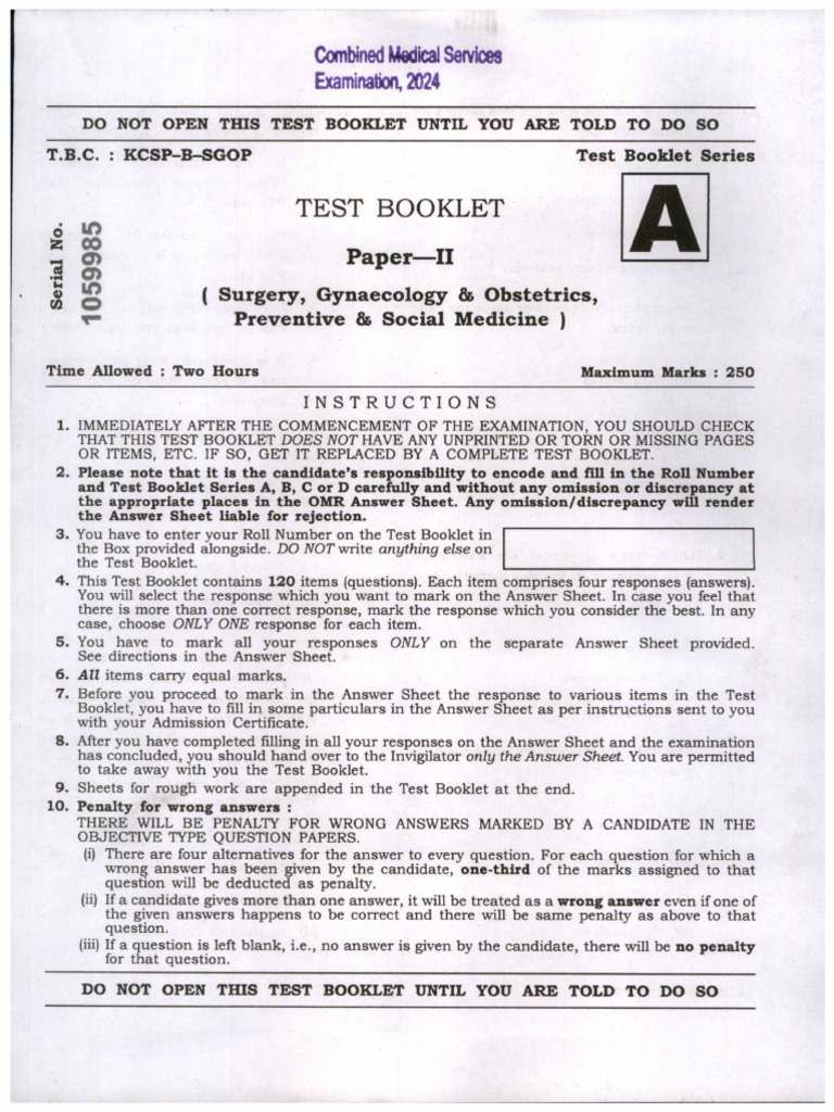 QP Cmse 24 Paper Ii Surgery Gyae Obst Prevent Social Medcn 150724 | PDF