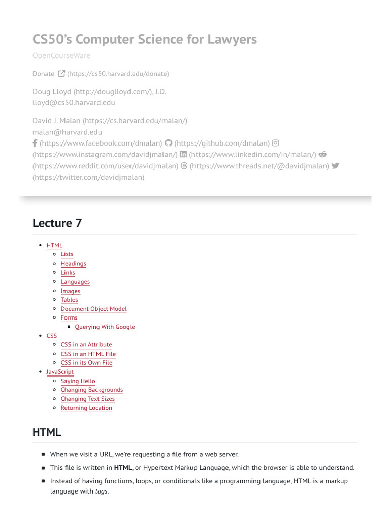 Lecture 7 - CS50's Computer Science For Lawyers | PDF | Html Element | Html