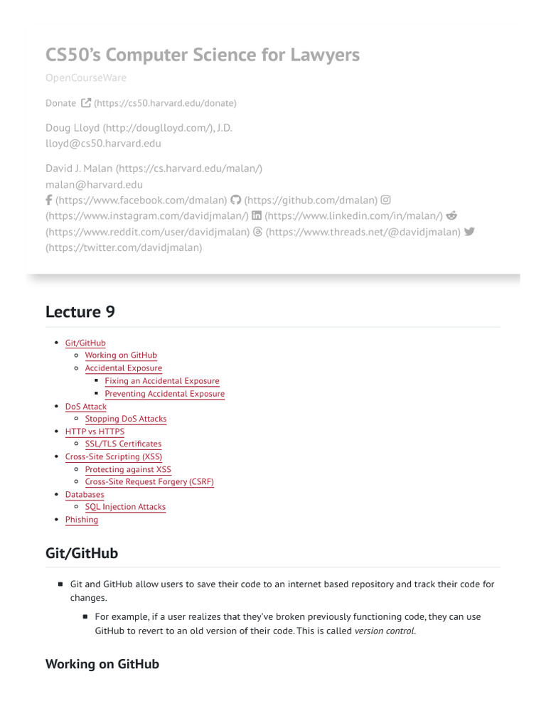 Lecture 9 - CS50's Computer Science For Lawyers | PDF | Transport Layer Security | Denial Of ...