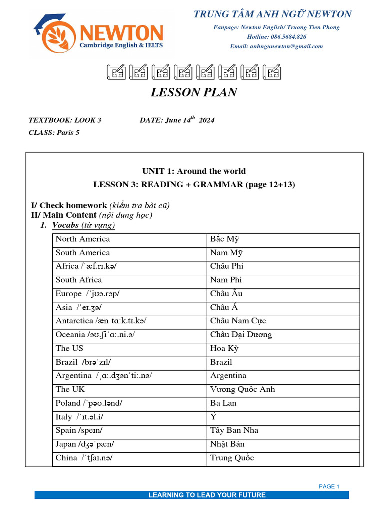 Unit 1 Around The World L3+4 (14.6.2024) | PDF