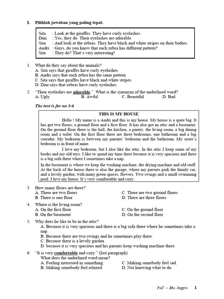 Soal PAT Kelas VII - Bahasa Inggris | PDF | Room