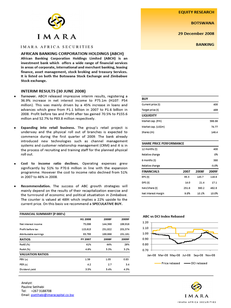 ABCH RESEARCH REPORT Dec08 - Imara | PDF | Interest | Stocks