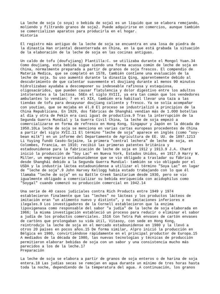 La Leche de Soja (O Soya) o Bebida | PDF | Leche de soja