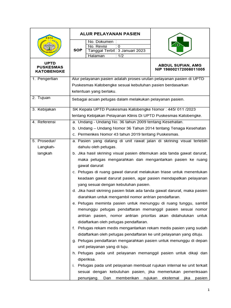 Sop Alur Pelayanan Pasien | PDF