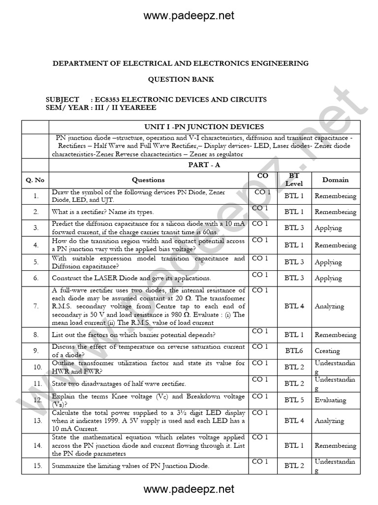 EC8353-Electron Devices and Circuits QB | PDF | Amplifier | Rectifier