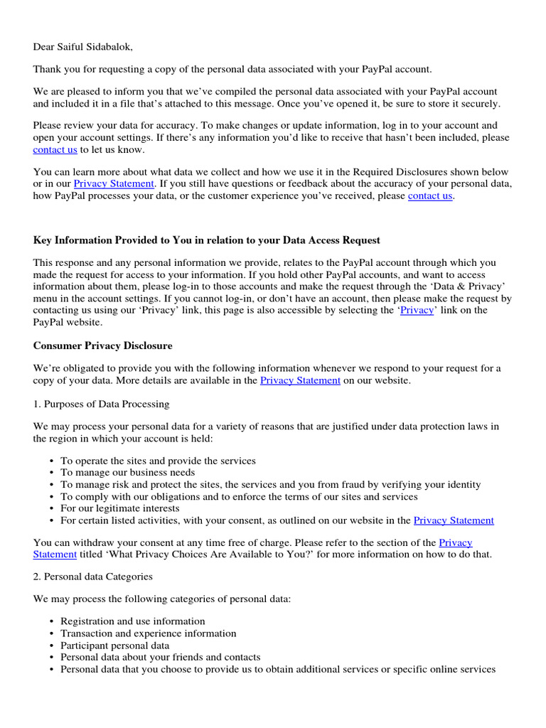Data Processing Information | PDF | Privacy | Pay Pal