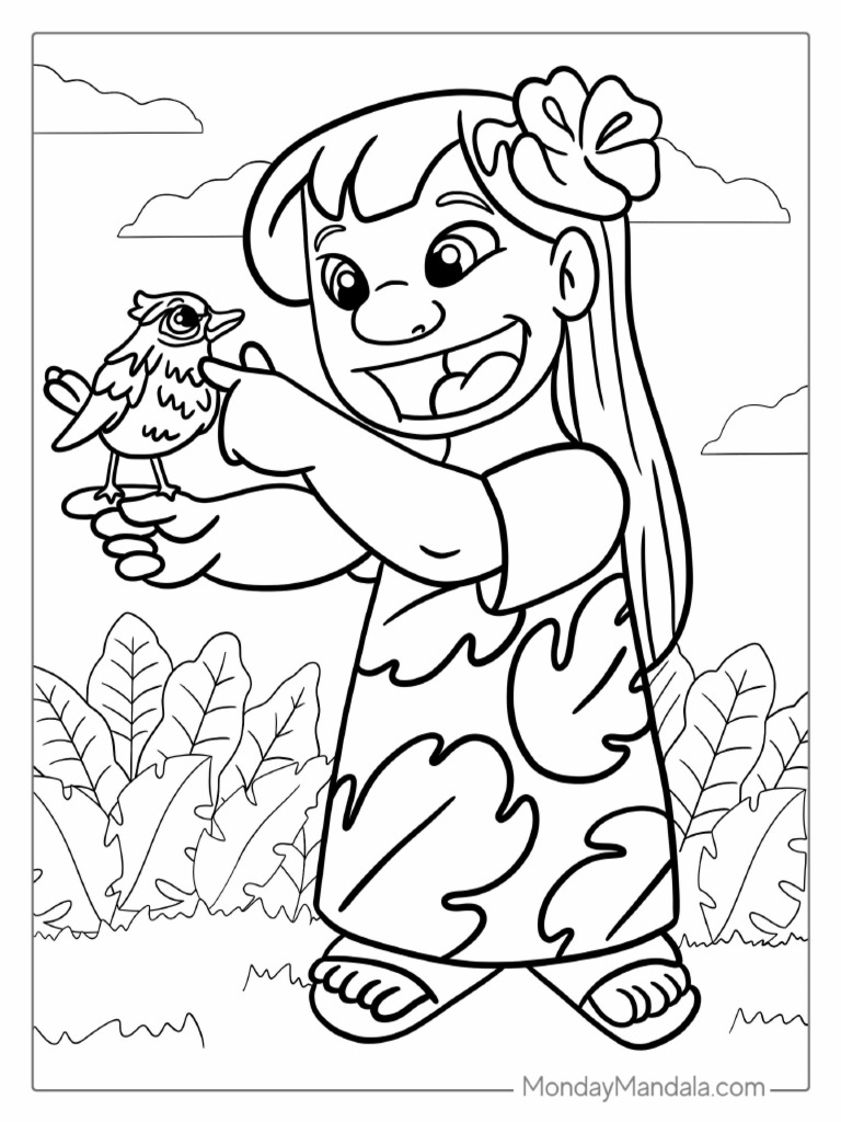 Lilo Holding A Baby Bird Coloring Page | PDF